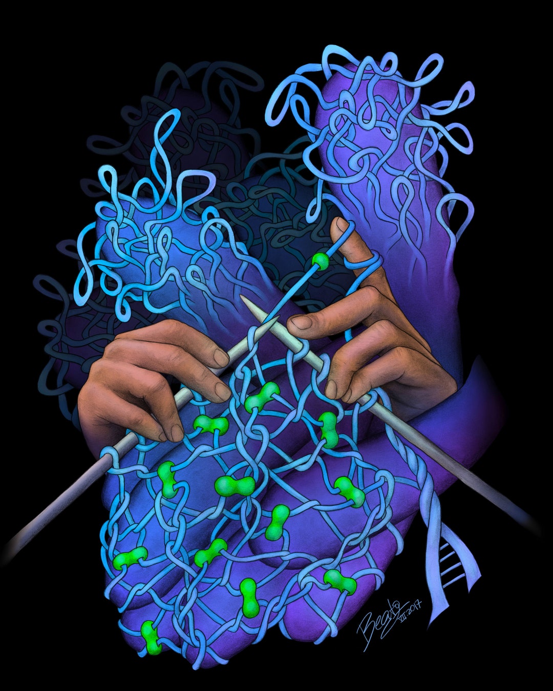 Knitting With DNA (blue) - Science Art Print on Paper, Canvas, Acrylic ...