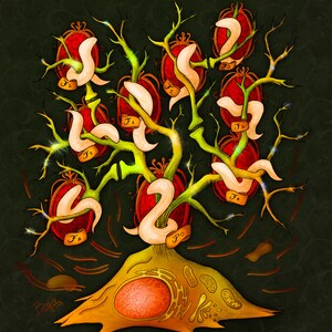 Worm Family Tree (green) - Science Art Print on Paper, Canvas, Acrylic ...