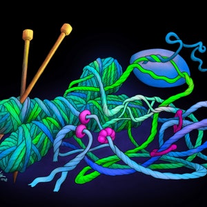 DNA Yarn (green) - Science Art Print (molecular Biology, Replication ...