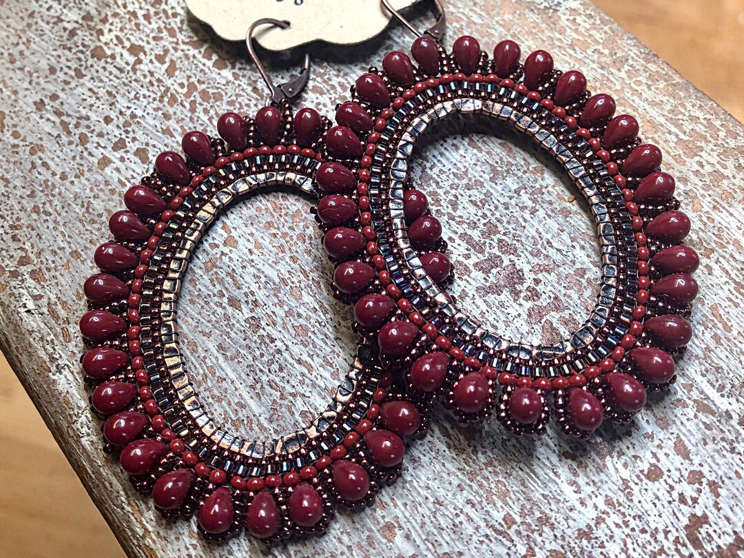 Hoop Earrings, Red Hoop Earrings, Dangle Earrings, Oval Hoop Earrings ...