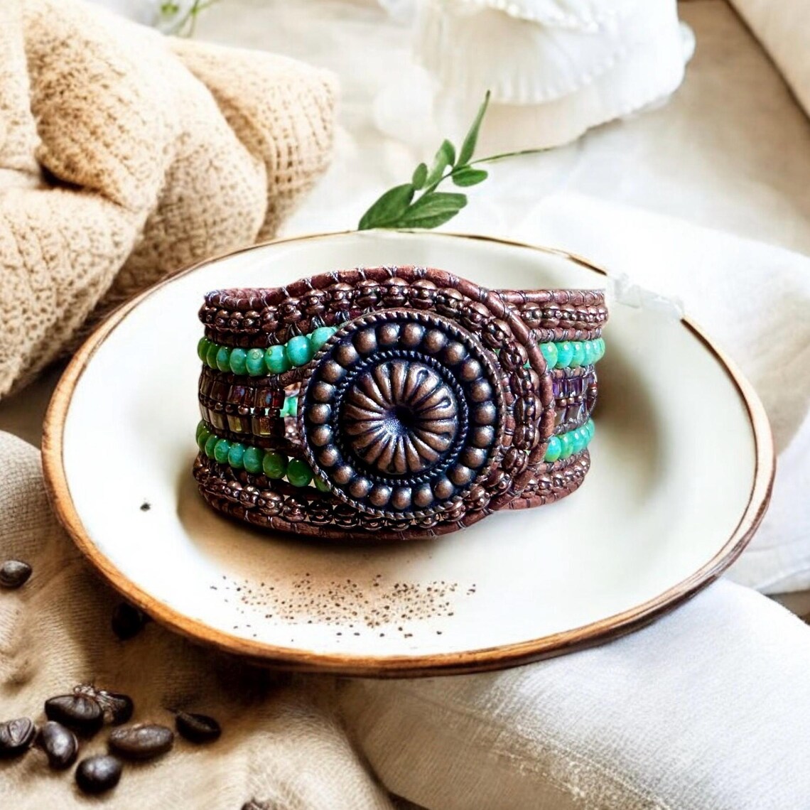 Turquoise Copper Beaded Cuff Bracelet, - Etsy