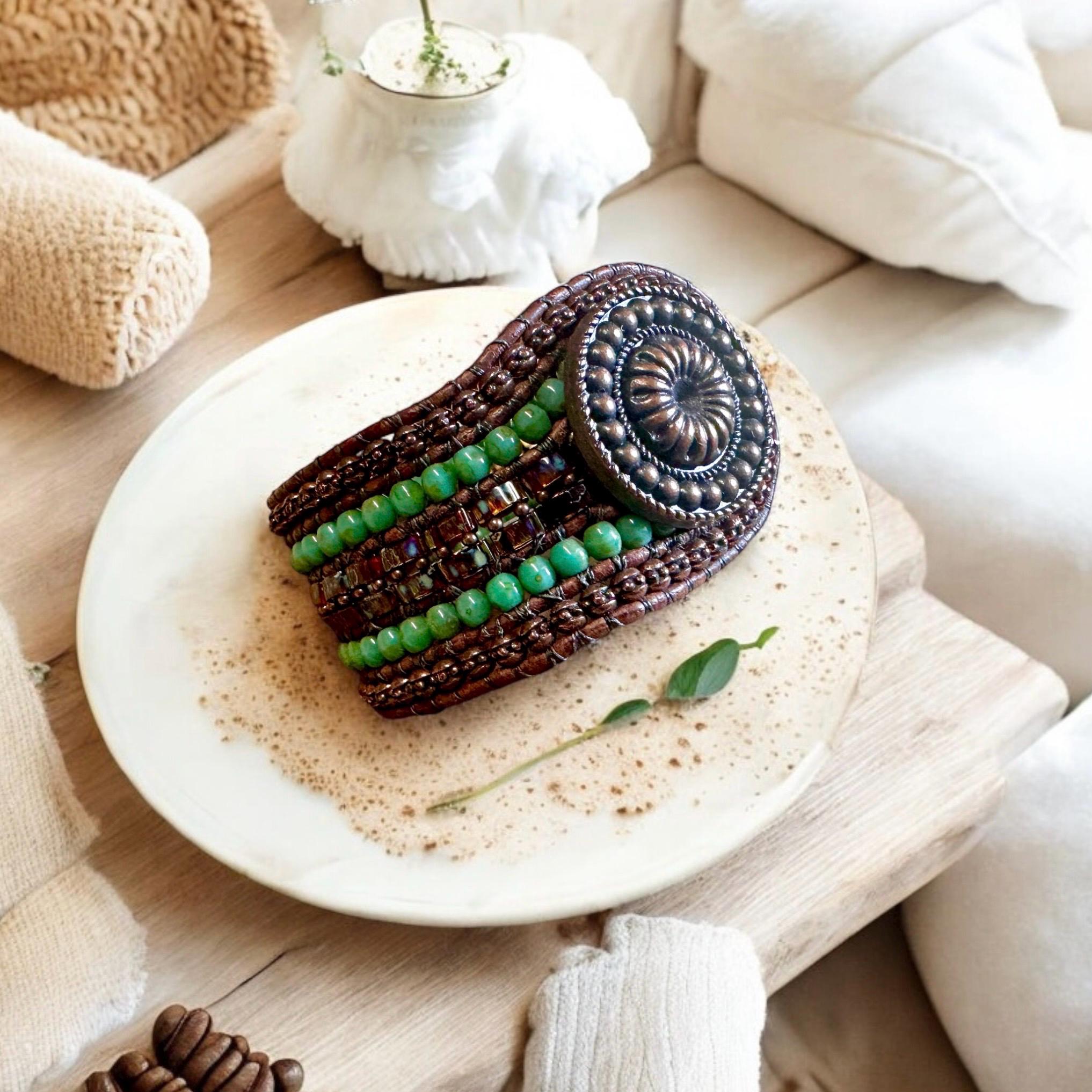 Turquoise Copper Beaded Cuff Bracelet, - Etsy