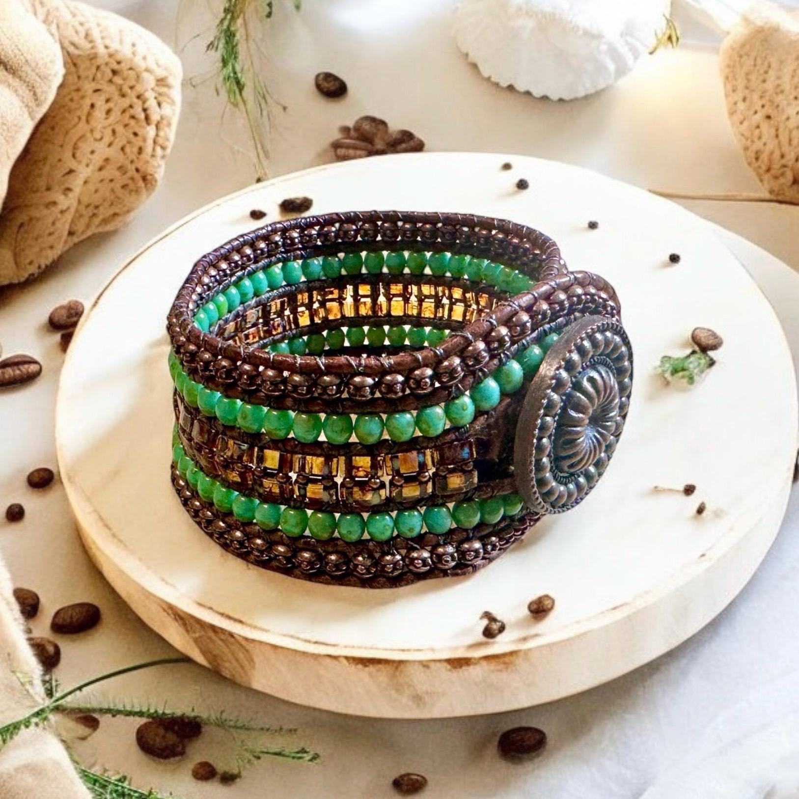 Turquoise Copper Beaded Cuff Bracelet, - Etsy