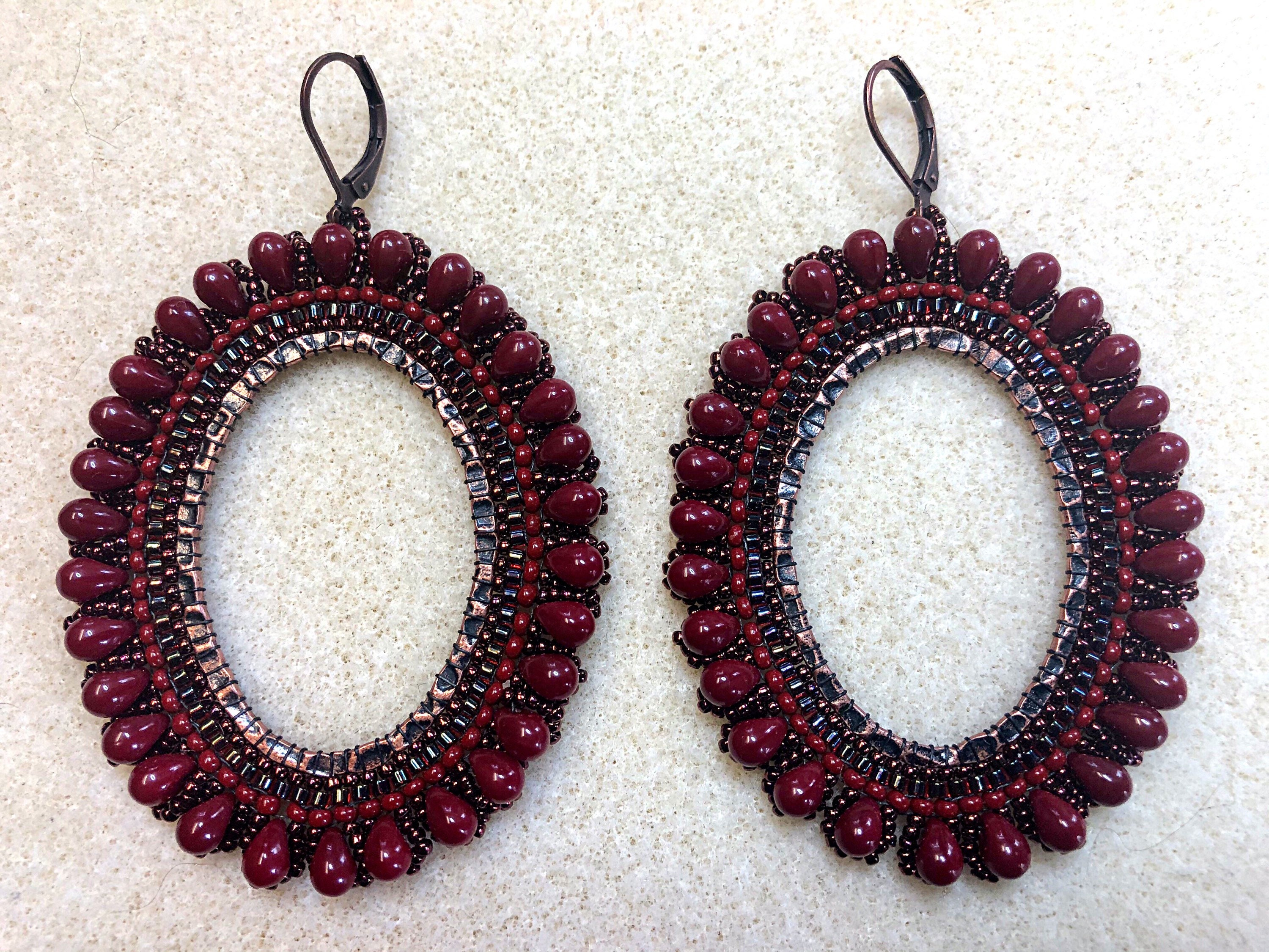 Hoop Earrings, Red Hoop Earrings, Dangle Earrings, Oval Hoop Earrings ...