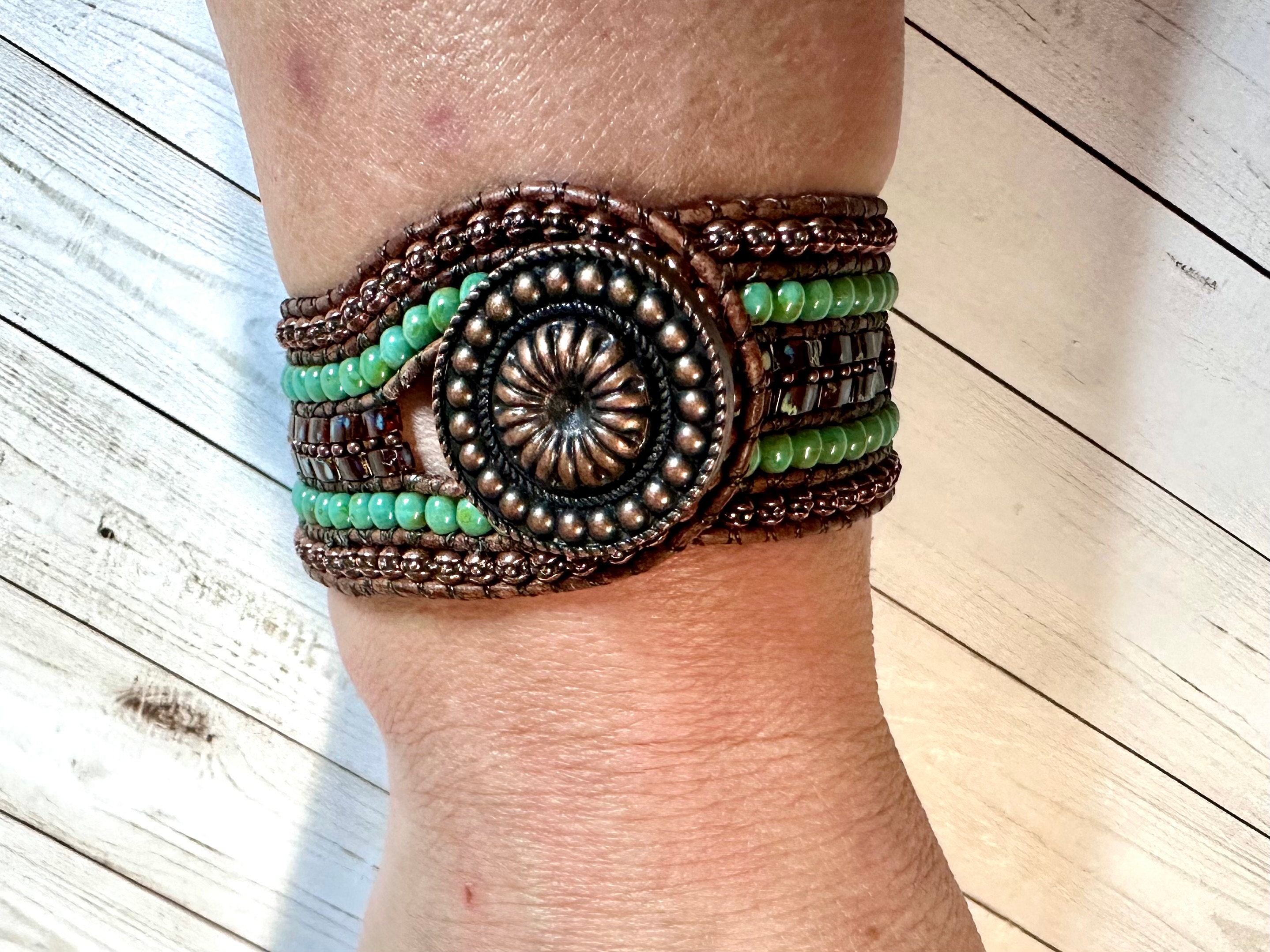 Turquoise Copper Beaded Cuff Bracelet, - Etsy