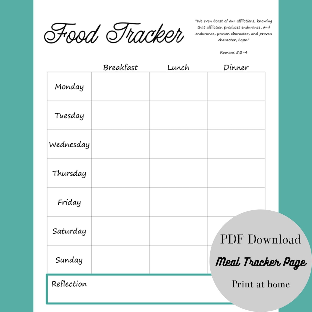 Printable Food Tracker - PDF Download - Nutrition Log - Weight Loss ...