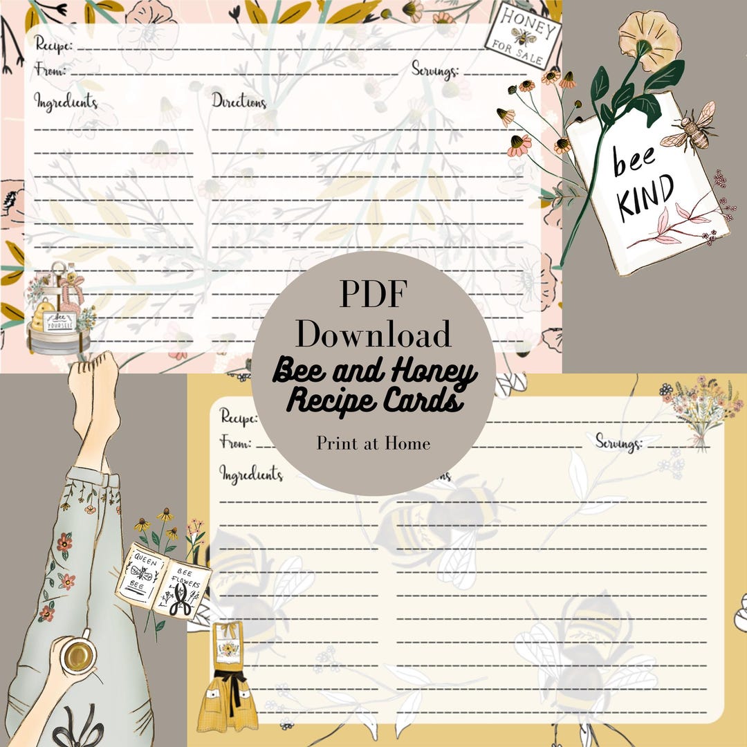 Printable Recipe Cards Floral Recipe Card Printable Recipe Card Bundle ...
