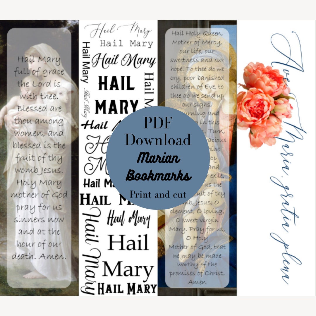 Printable Blessed Virgin Mary Bookmarks Instant PDF Download Marian Tea ...