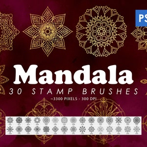 30 Mandala Photoshop Brushes, Mandala Clip Art, Flower Brushes, Brushes ...