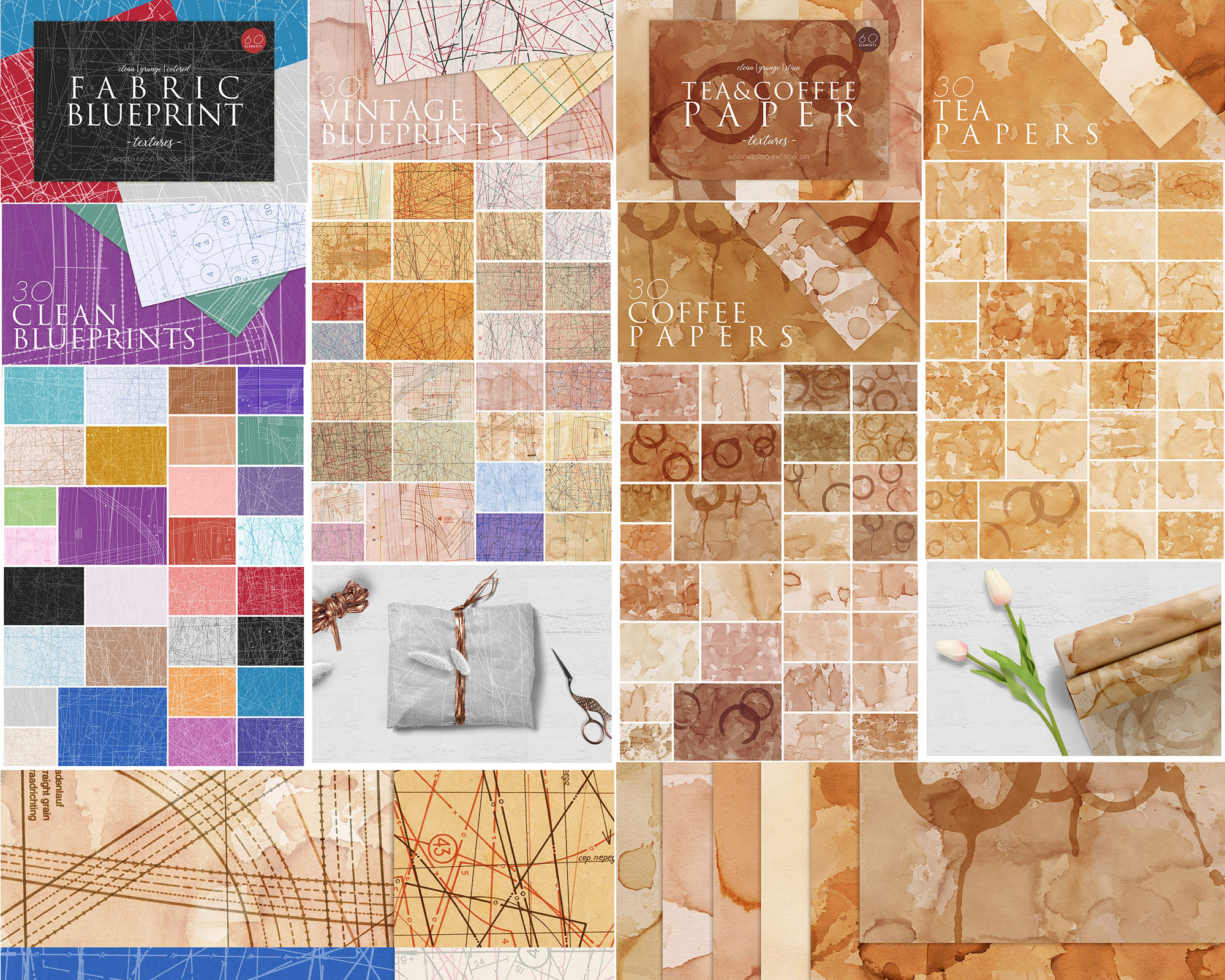 2350 Digital Paper Textures Set, Scrapbook Paper, Retro Paper, Old ...