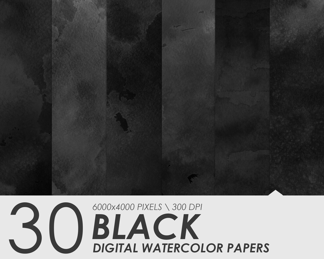30 Black Watercolor Digital Paper, Watercolor Black Papers, Scrapbook ...