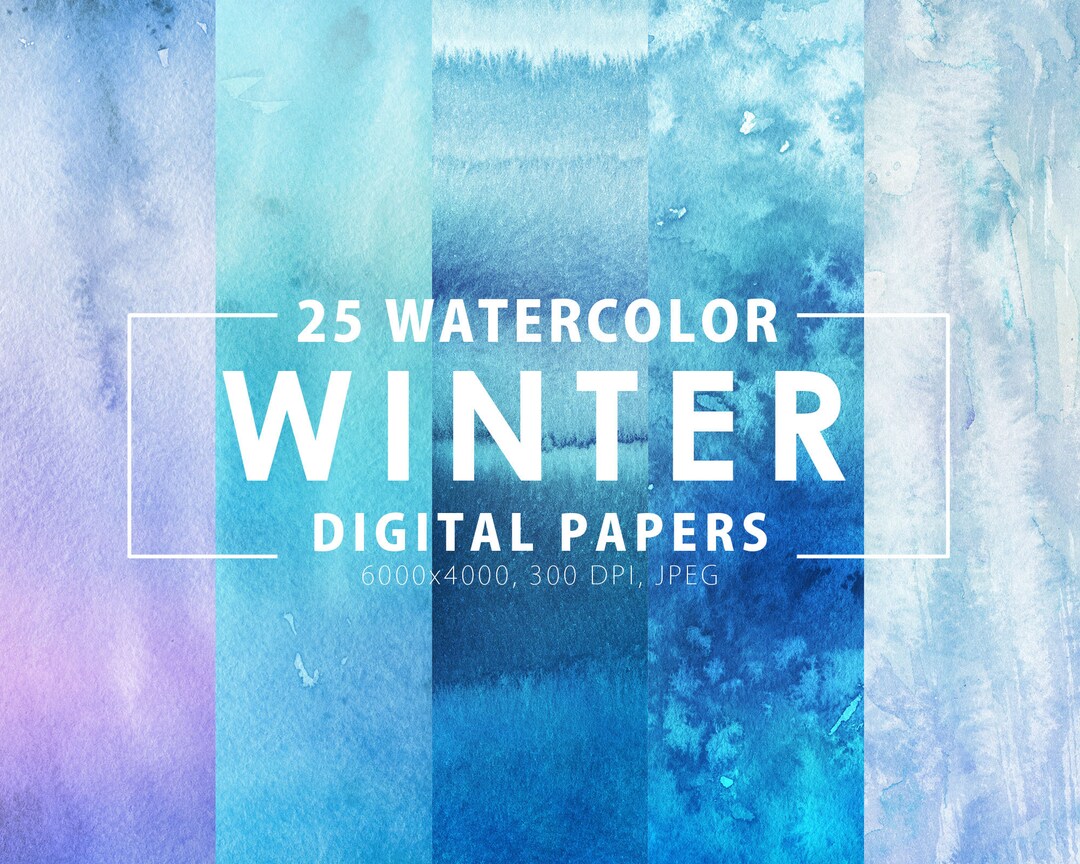 25 Winter Watercolor Digital Paper, Watercolor Textures, Winter ...