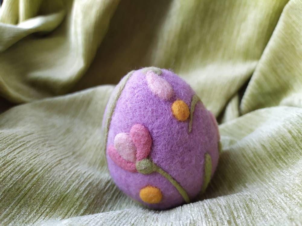 Needle Felted Easter Egg: Violet Wool Spring Decor - Etsy