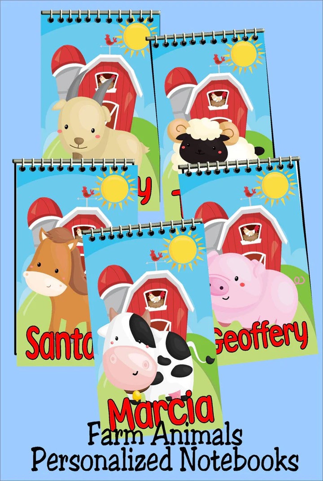 Farm Party Favors, Farm Animal Personalized Notebooks, Cow Party Favor ...