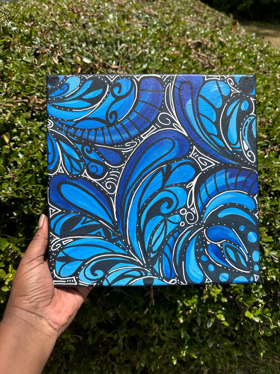 Into the Blue: Striking Blue, Black, and White 10x10 Abstract Canvas ...