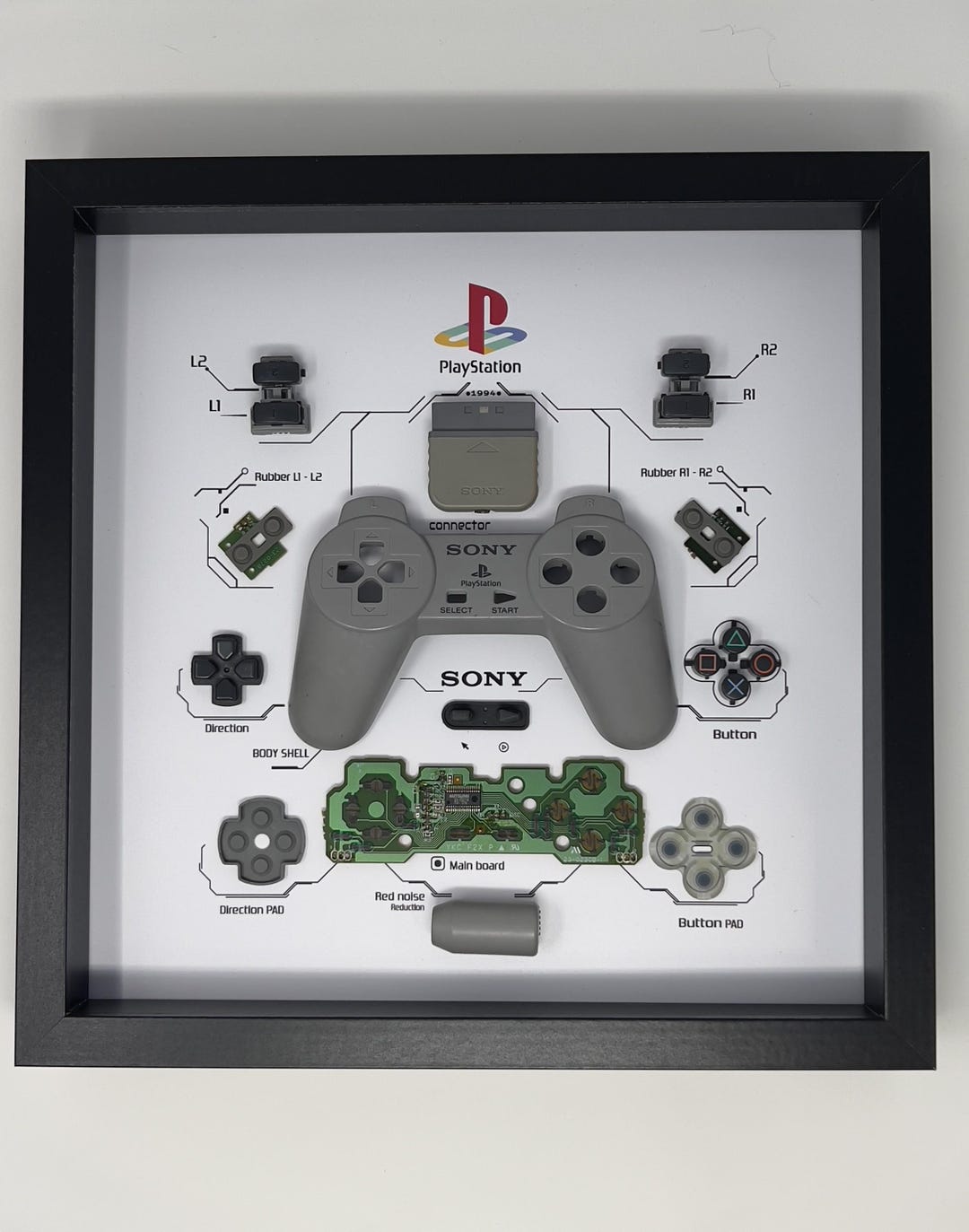 Framed PS1 Controller Disassembled Wall Art Decor. Teardown Display in ...