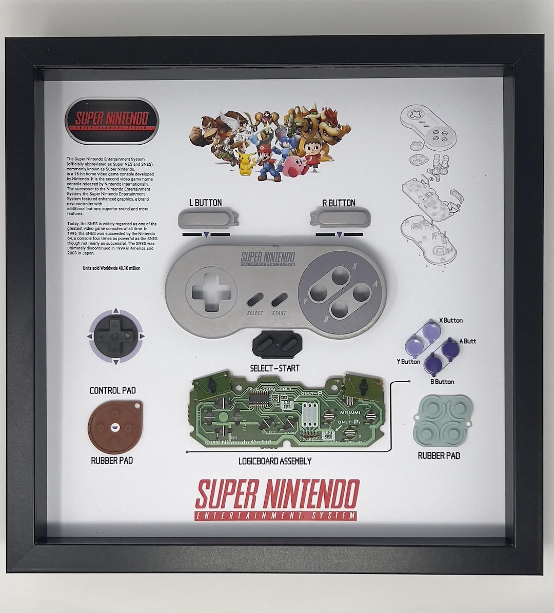 Framed Super Nintendo Controller Disassembled Wall Art Decor. Teardown ...