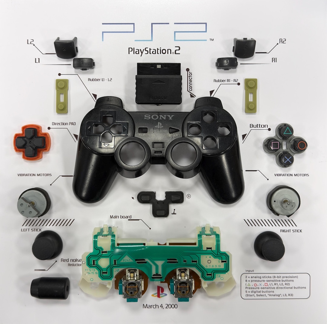 Framed PS2 Black Controller Disassembled Wall Art Decor. Teardown ...