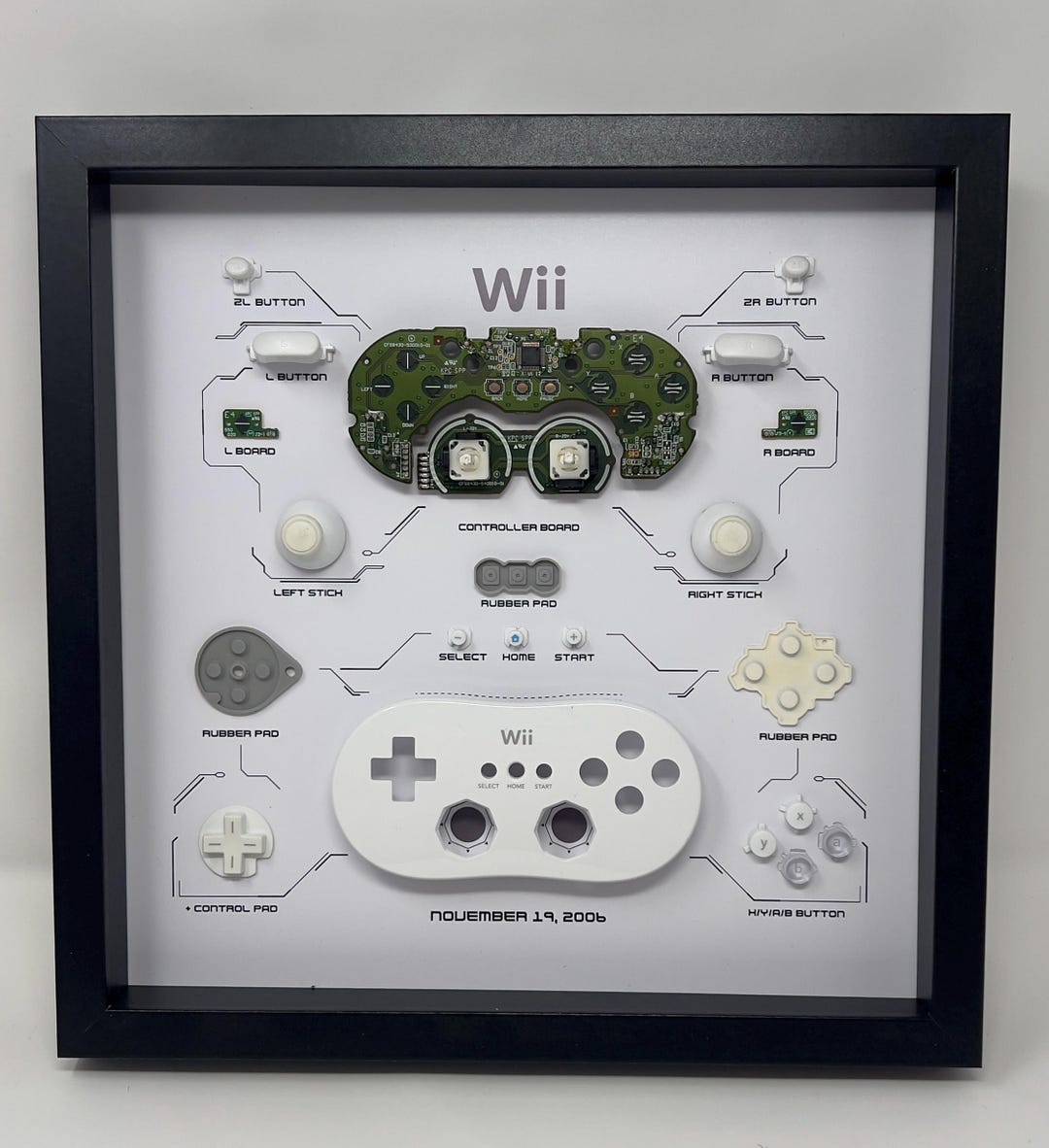 Framed Nintendo Wii Controller Disassembled Wall Art Decor. Teardown ...