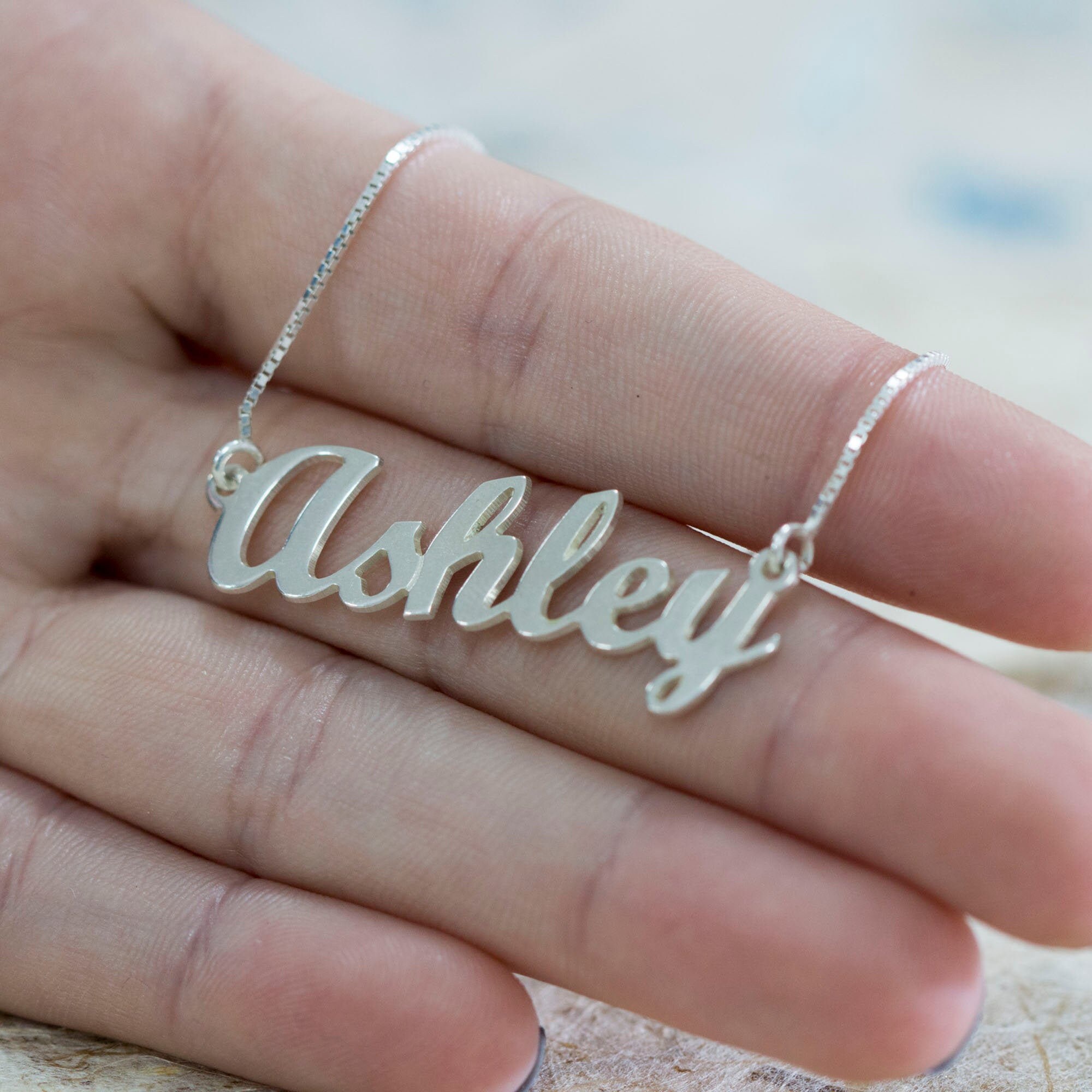 Sterling Silver Personalized Nameplate Necklace Ashley | Etsy