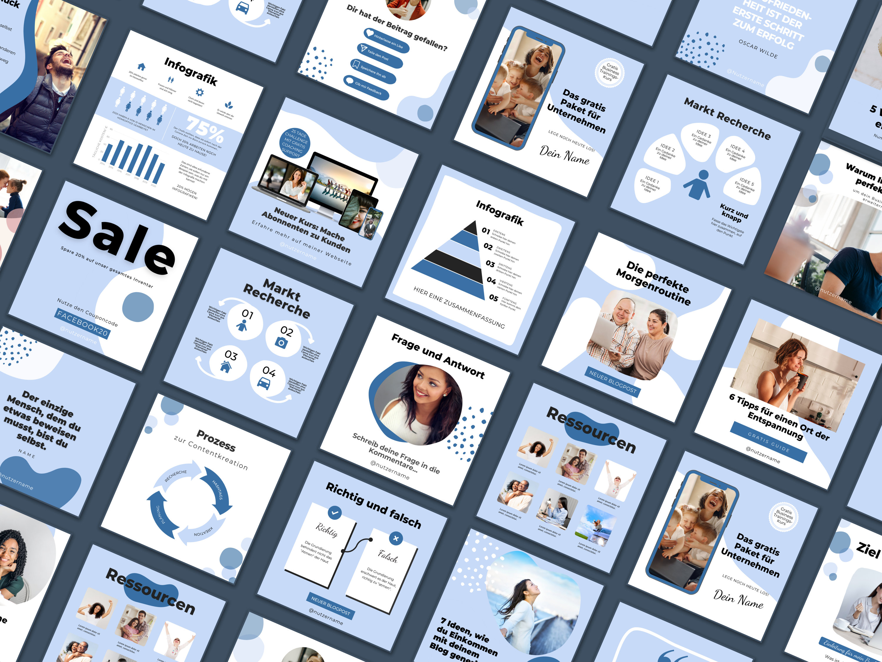 50 Instagram Templates for Canva, Blue Edition, Instagram Template for ...