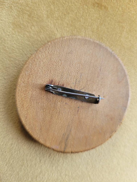 Vintage 1940s Large Polish Wooden Folk Art Brooch - A… - Gem