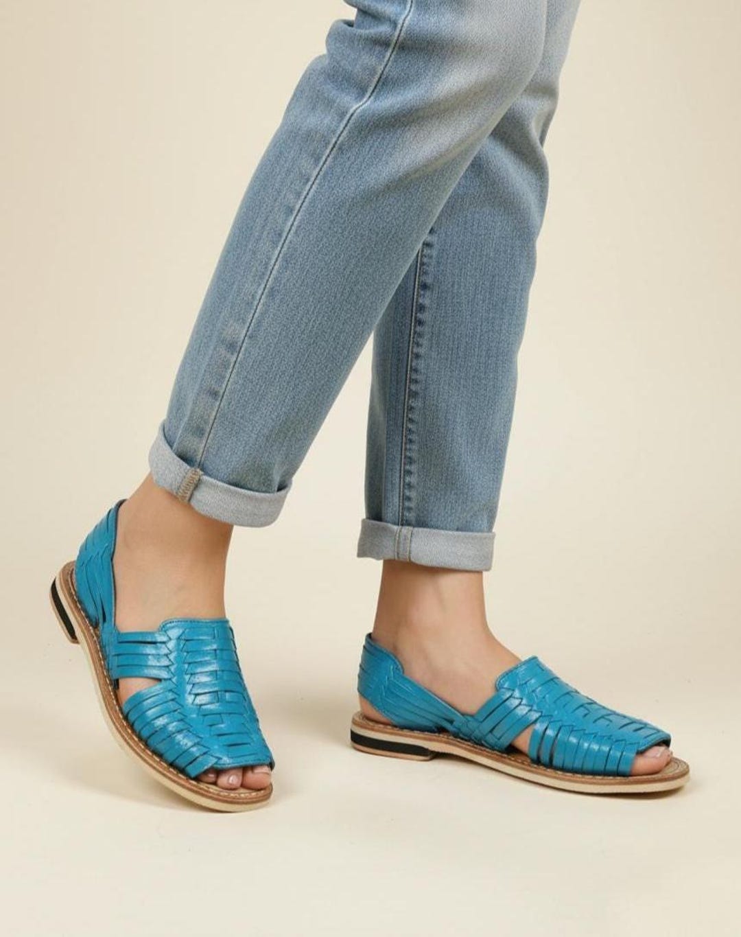 Mexican Open Toe Huaraches for Women in Blue - Etsy