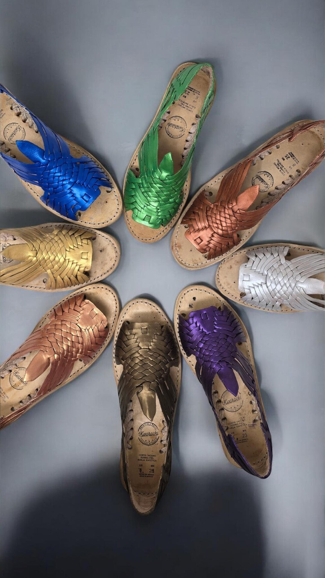 Colorful Metallic Artisanal Huaraches for Women Handmade Mexican ...