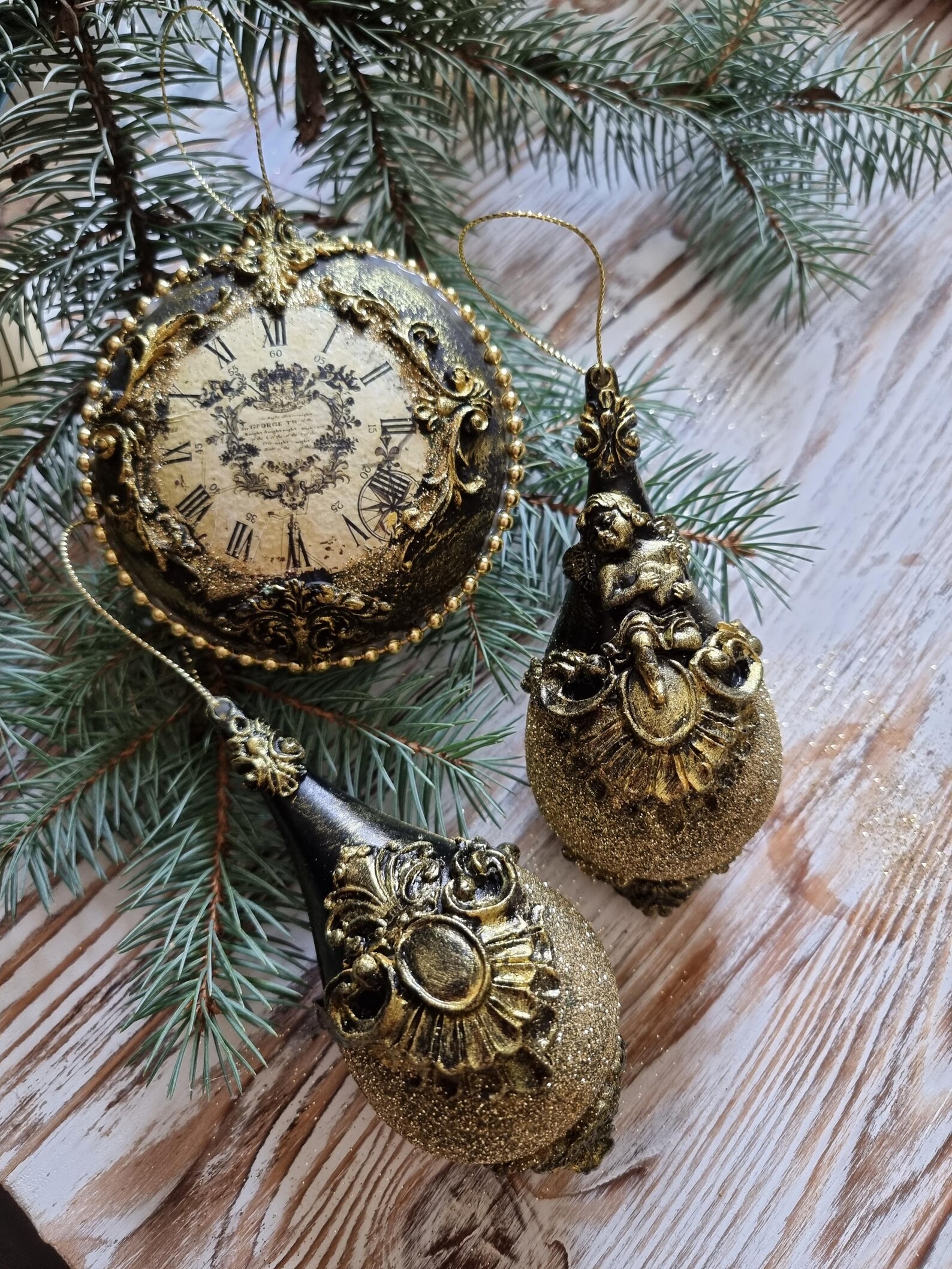 Hand-made Set of Exclusive New-year Tree Decorations, Vintage Design ...
