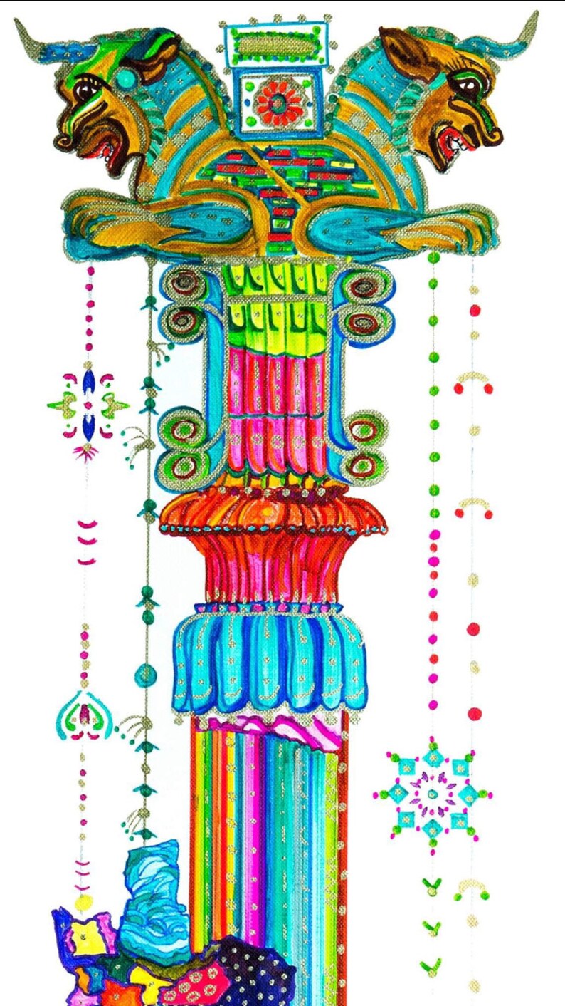Persian Persepolis Columns Abstract Art Painting Rolled Canvas Print ...