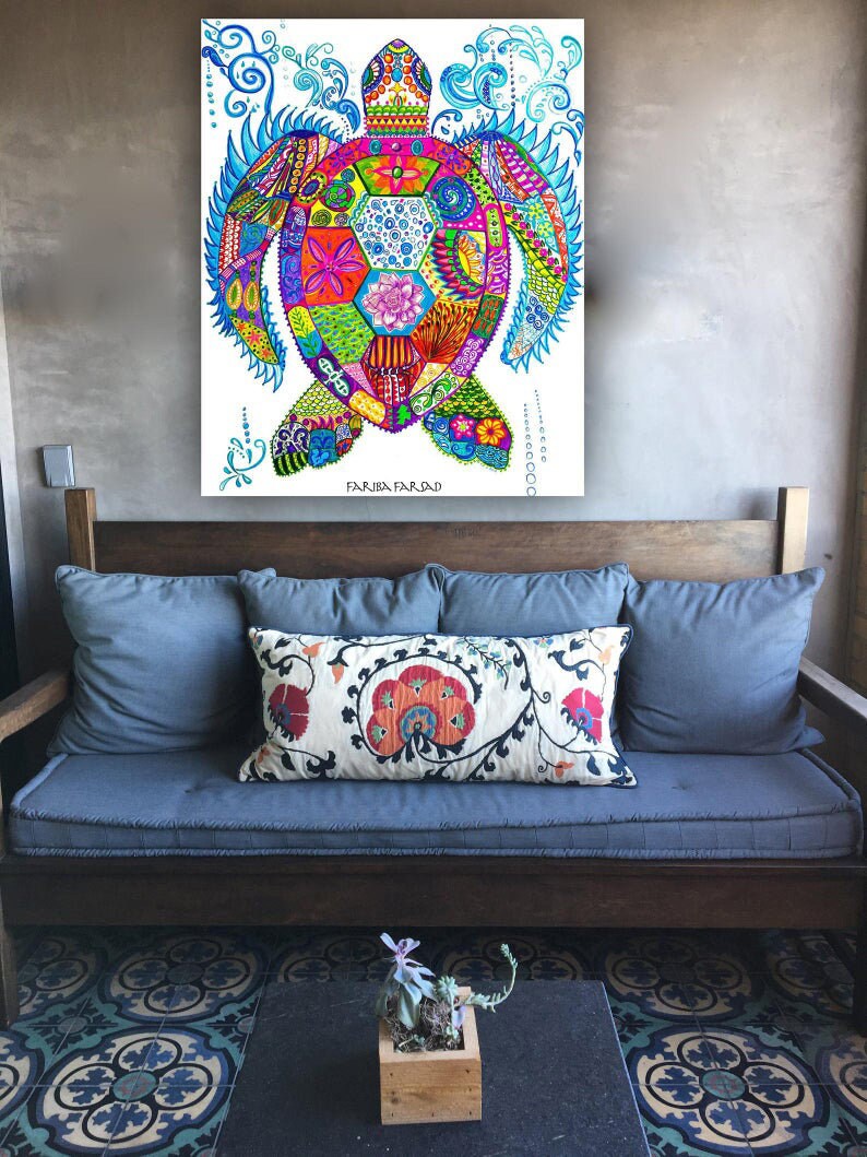 Sea Turtle Spirit Animal Abstract Art Painting Rolled Canvas | Etsy