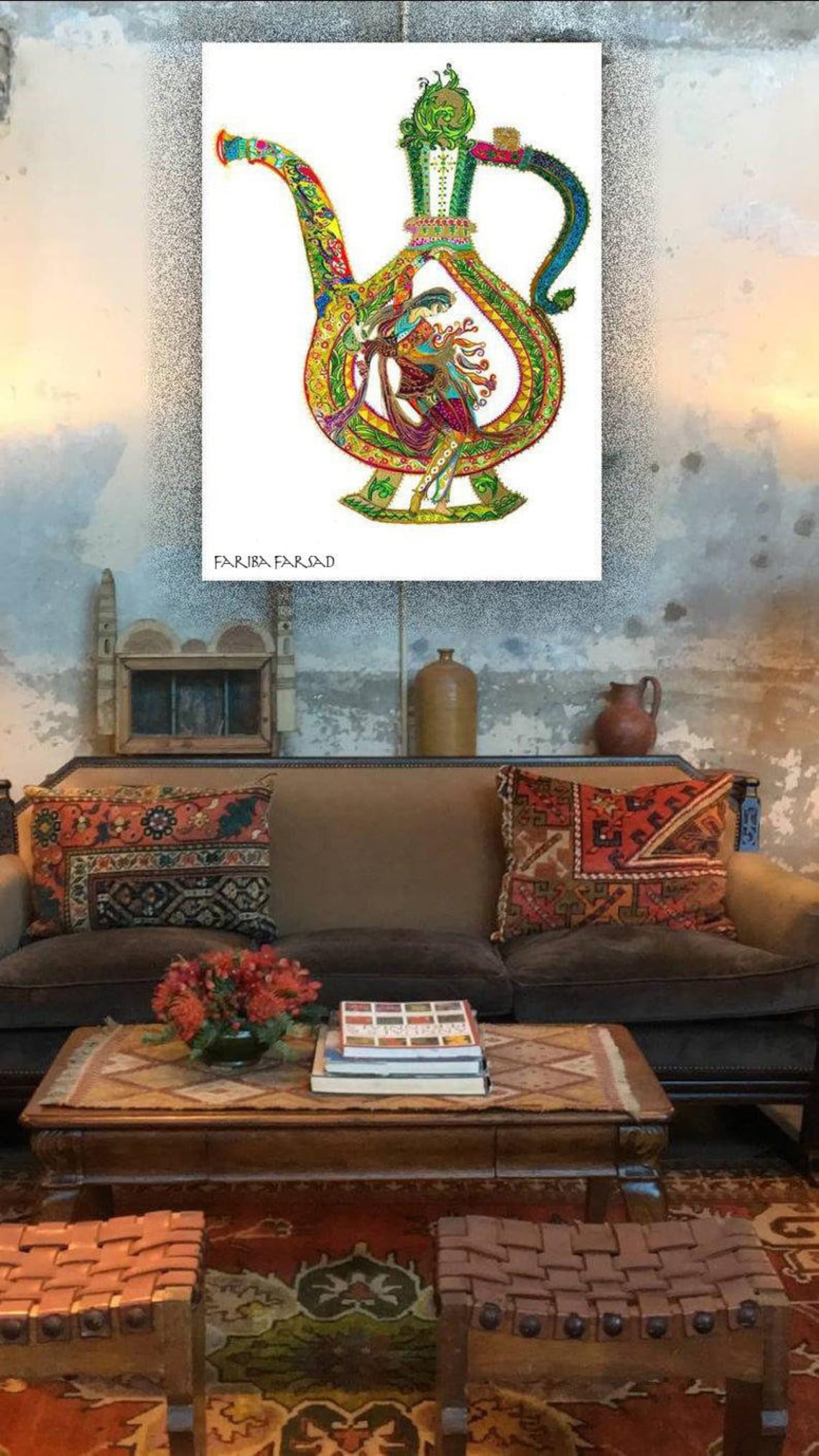 Persian Abstract Painting Framed Canvas Print Colorful Home - Etsy