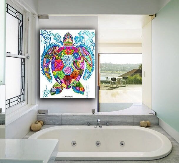 Sea Turtle Spirit Animal Abstract Art Painting Rolled Canvas | Etsy