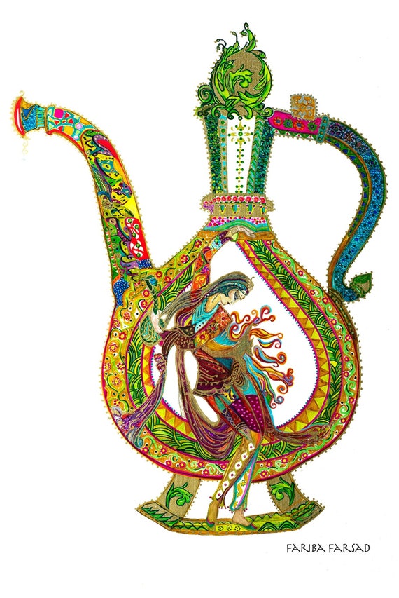 Persian Art Abstract Painting Rolled Canvas Print Colorful | Etsy