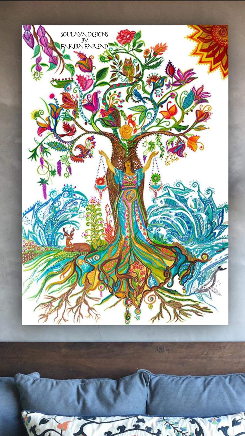 Tree of Life Art Mother Earth Beautiful Woman Libra Zodiac Sign ...