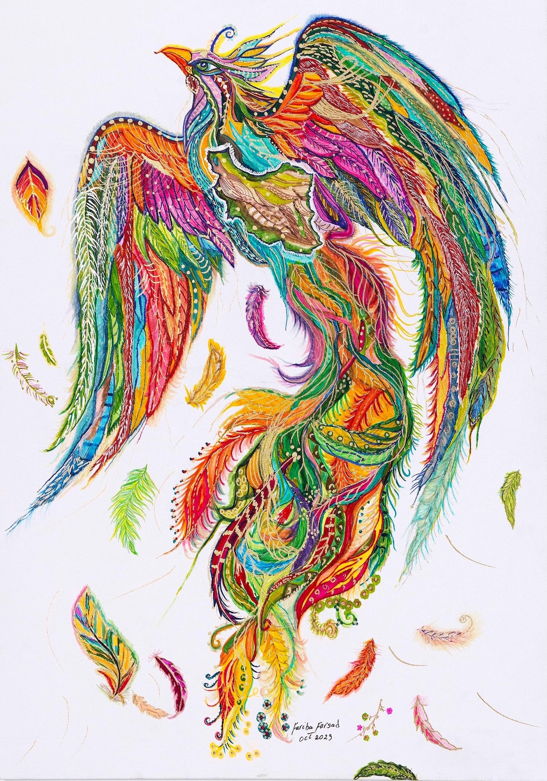 Bird Print Phoenix, Rolled Abstract Art, Spiritual Bird Art, Mystic ...