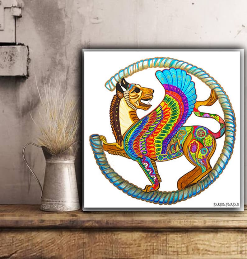 Persian Lion Framed Canvas Print Persian Art Iranian Art - Etsy