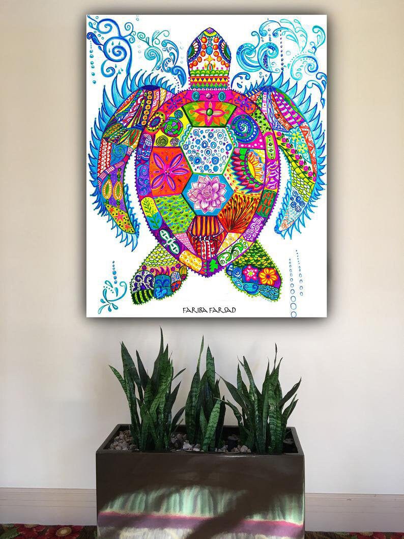 Sea Turtle Spirit Animal Abstract Art Painting Rolled Canvas - Etsy