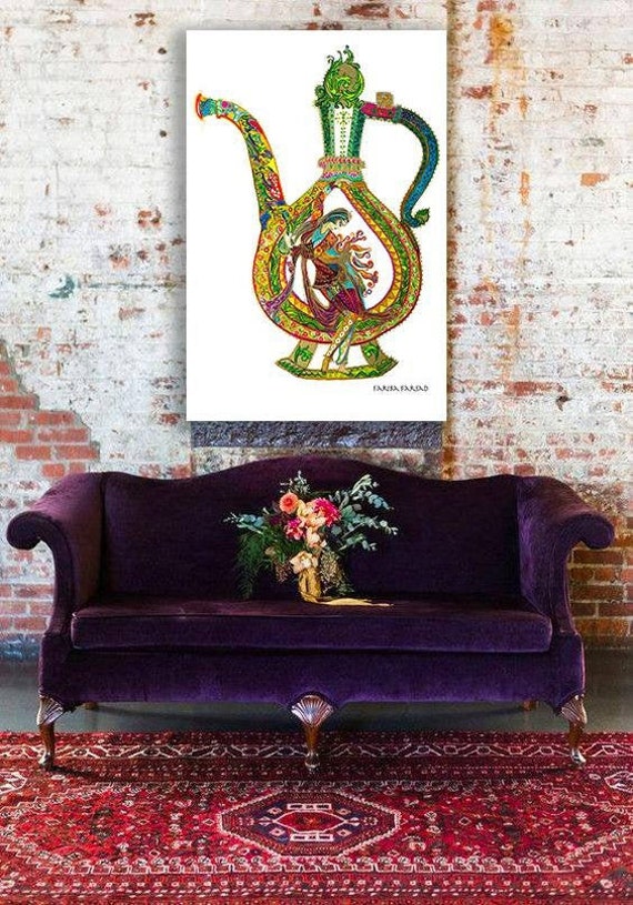 Persian Abstract Painting Framed Canvas Print Colorful Home | Etsy
