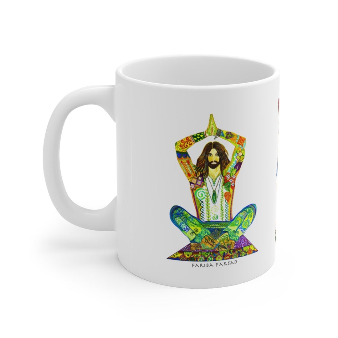 Yoga Guru With Totem Pole Ceramic Gift Mug, Lotus Pose, Zen, Meditation ...