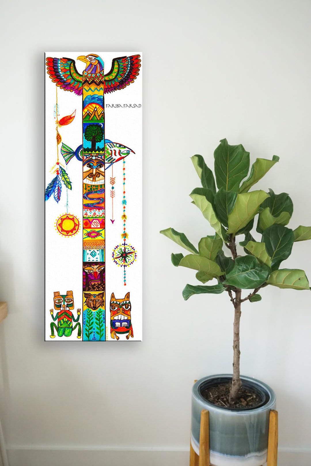 Abstract Colorful Spirit Animal Totem Pole Canvas Art Print, Rolled ...