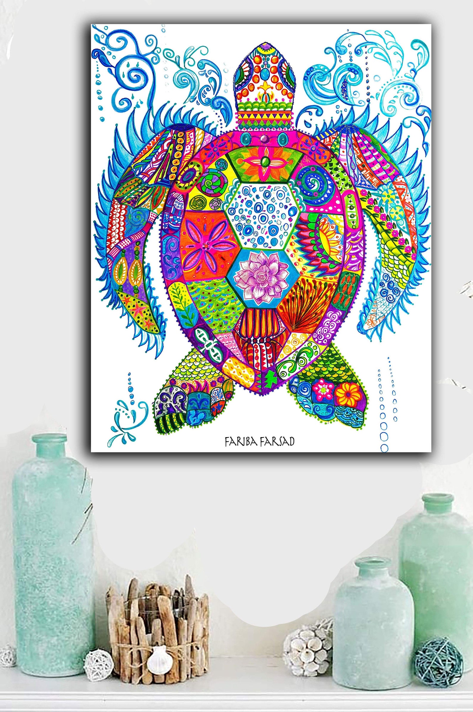 Sea Turtle Spirit Animal Abstract Art Painting Framed Canvas Print ...