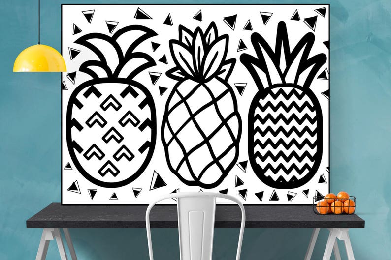 Pineapple Poster- PRINTABLE Coloring Page- Engineering Print 48x36 ...