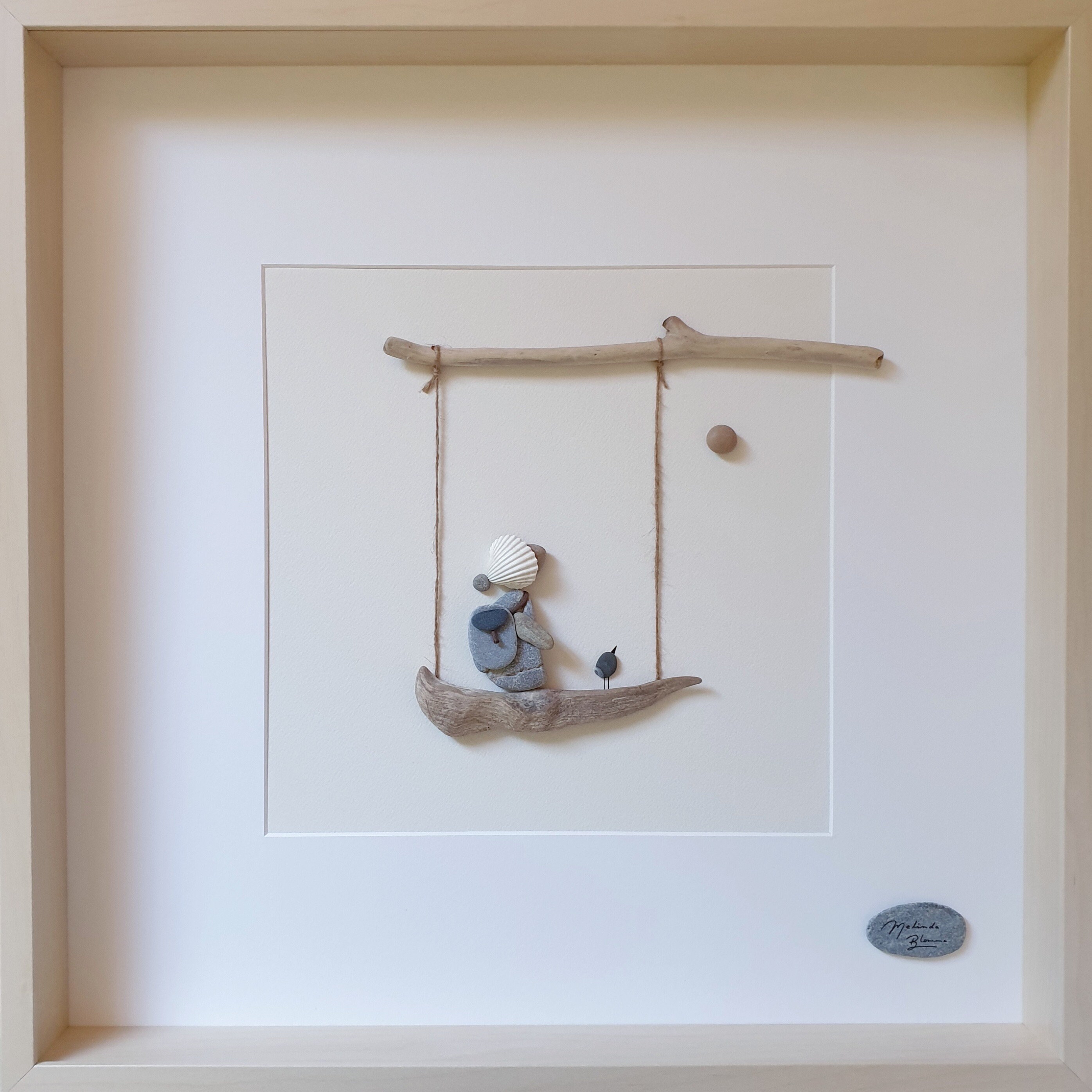 Pebble Art Painting the Child and the Bird 52x52 Cm, Swiss Artist ...