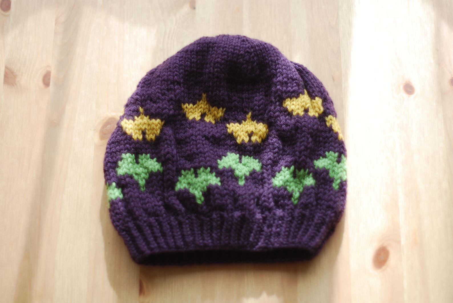 Ginkgo Pattern Hat, Knitted Hat, Beanie, Stranded Hat - Etsy