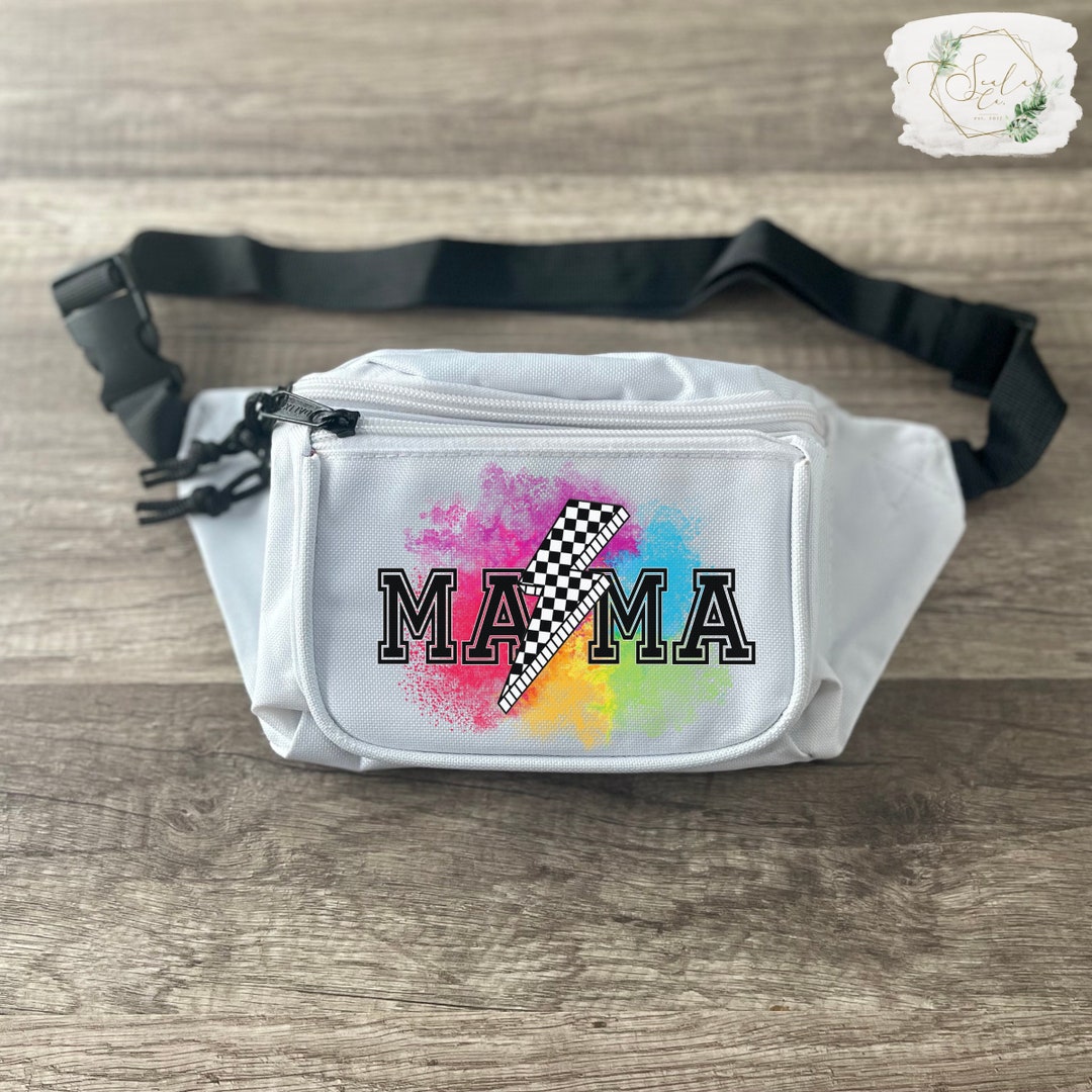Retro Color Mama Fanny Pack, Checkered Lightning Bolt, Rainbow Color ...