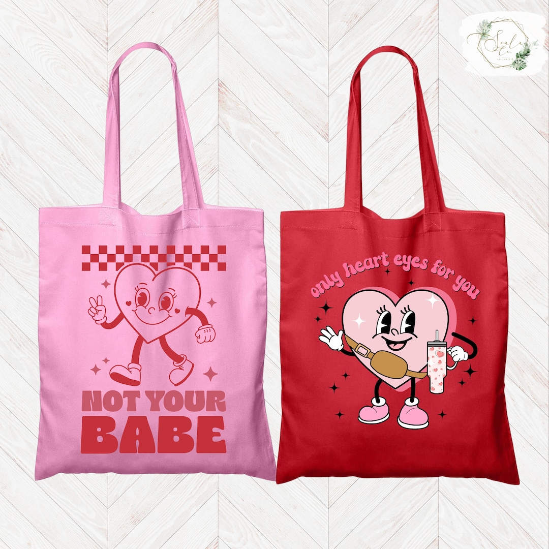 Retro Heart Personalized Canvas Tote Bag, Cute Valentines Day Bag ...
