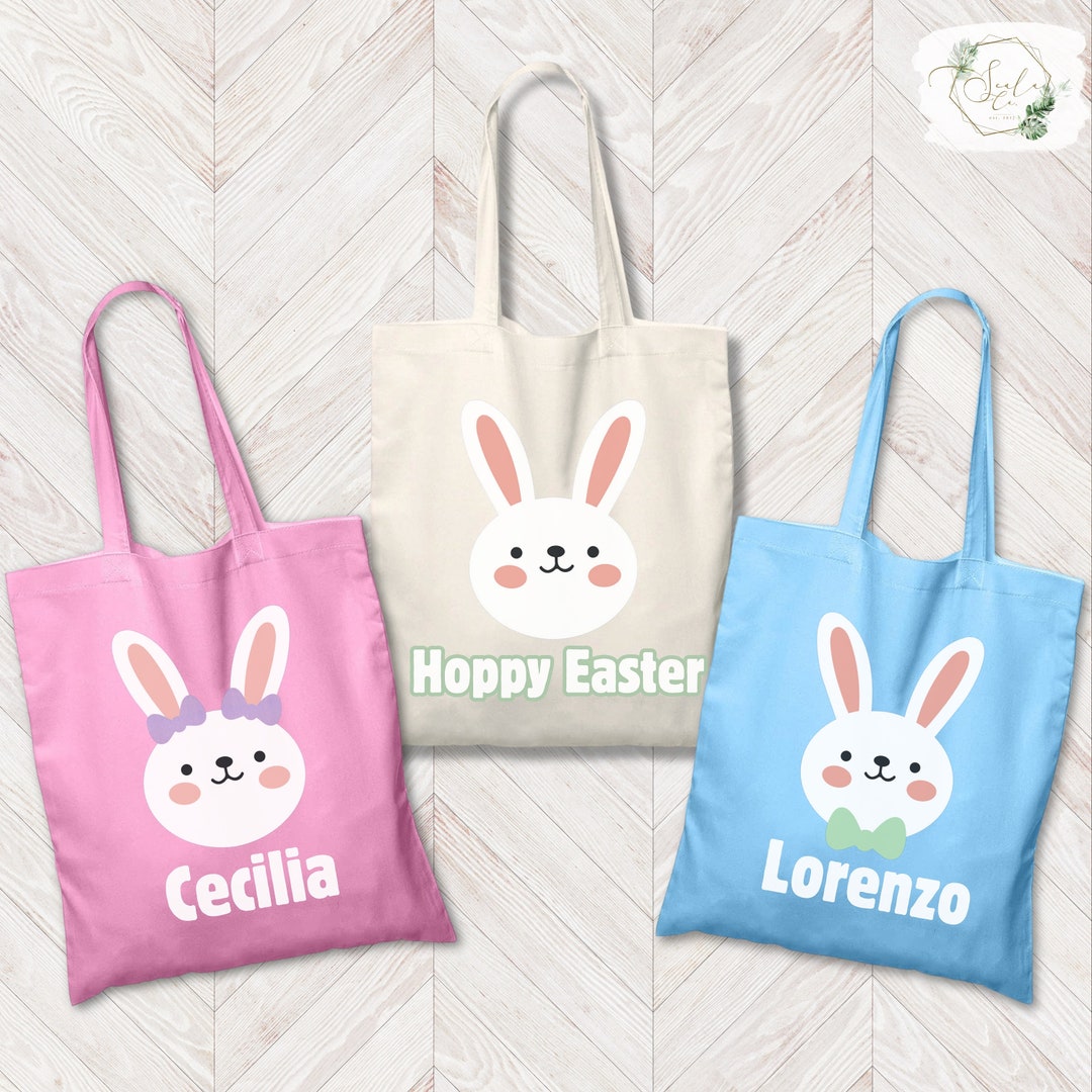 Custom Easter Bunny Personalized Canvas Tote Bag, Easter Egg Hunt Bag ...
