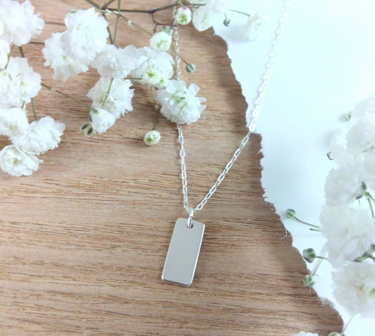 Tiny Sterling Silver Tag Chain Necklace / Tiny Tag Layering - Etsy