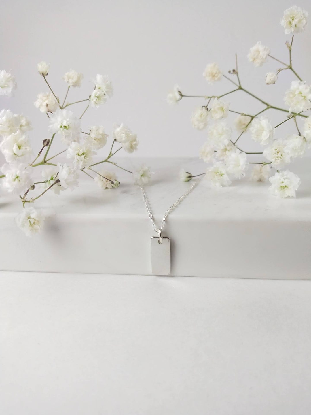 Tiny Sterling Silver Tag Chain Necklace / Tiny Tag Layering Necklace ...